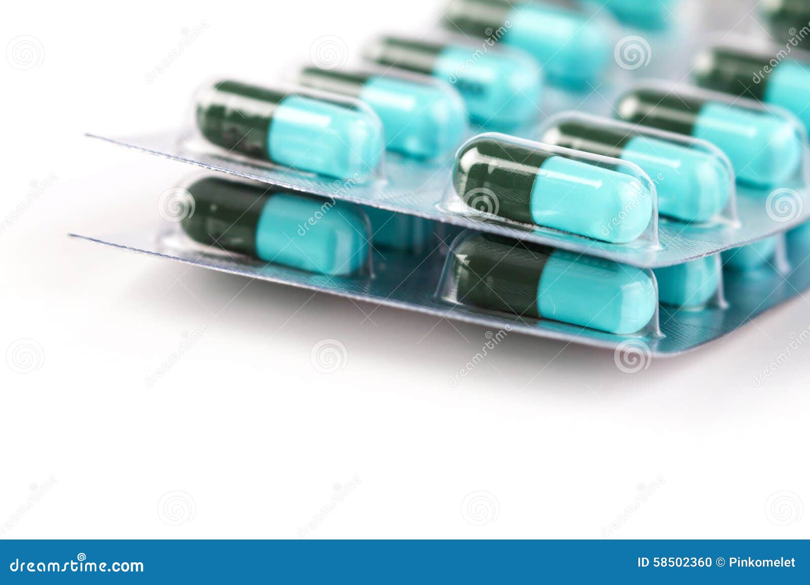 Selective Focus of Close Up Blue Medicine Capsule Stock Photo - Image ...