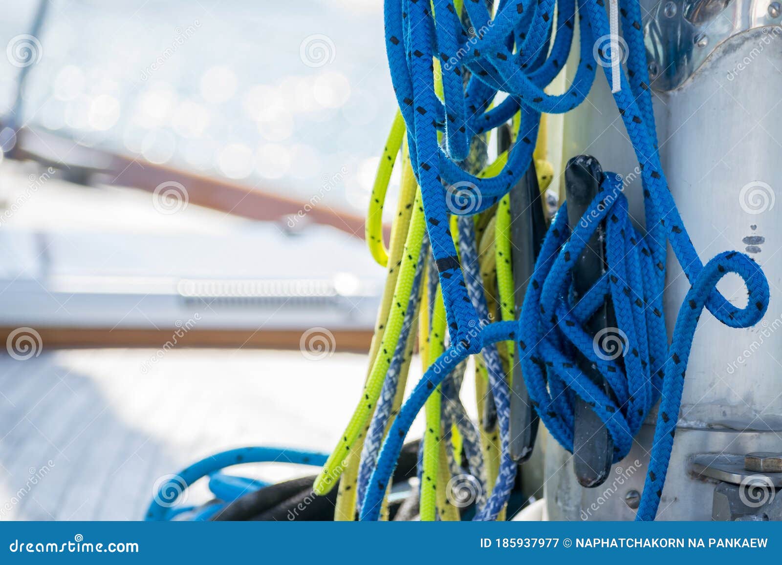 Selective Focus of Coiled Marine or Nautical Rope and Cleats on ...