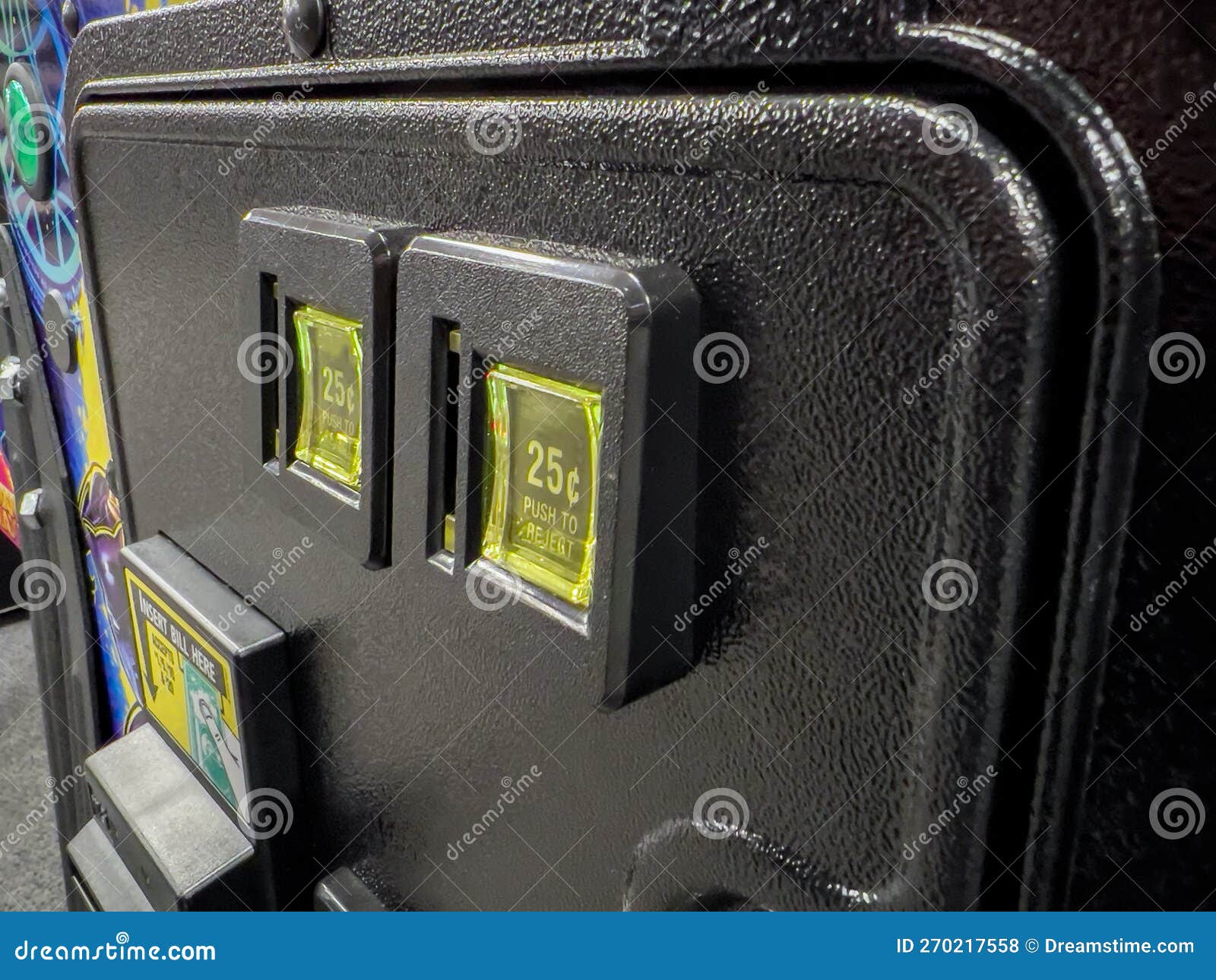 Selective Focus on the Coin Slot on an Arcade Machine Inside a Video ...