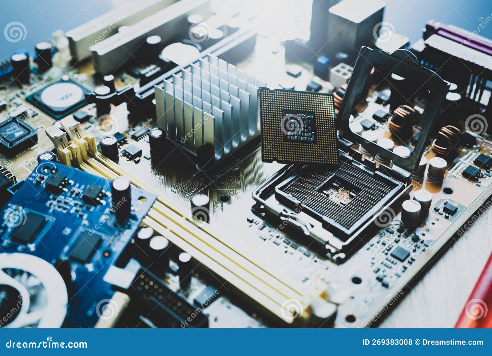 Selective Focus Computer Chip on Socket. Chipset on Electronic Circuit ...