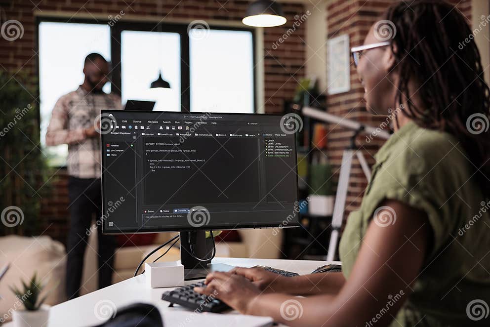 Selective Focus On Computer Screen With Programming Language Text Of Programmer Working Remote