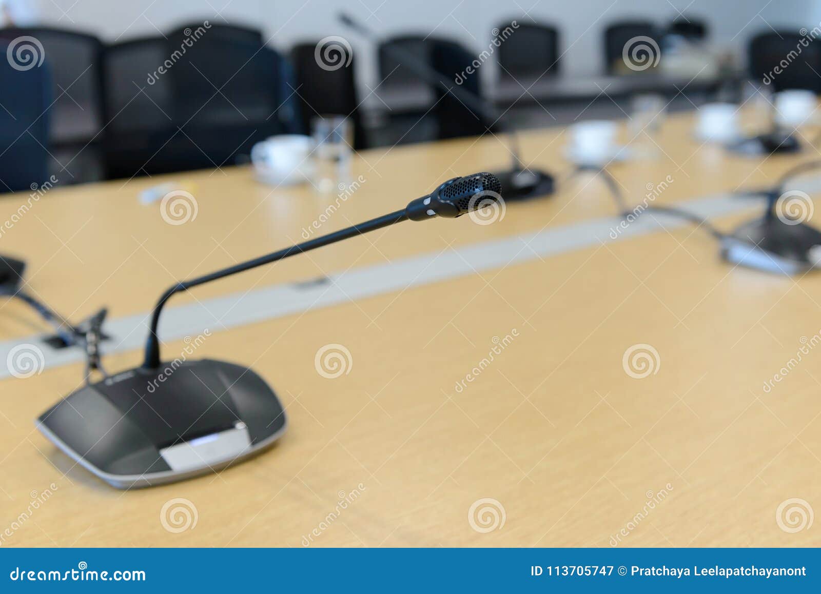 Selective Focus Conference Microphones on the Table in Meeting Room ...