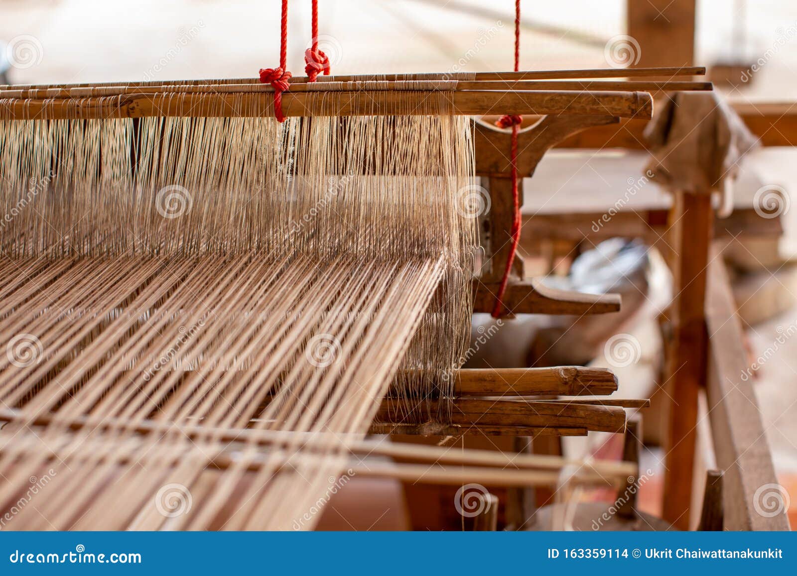 Selective Focus of Cotton Thread on Weaver Machine. Thai Cotton ...