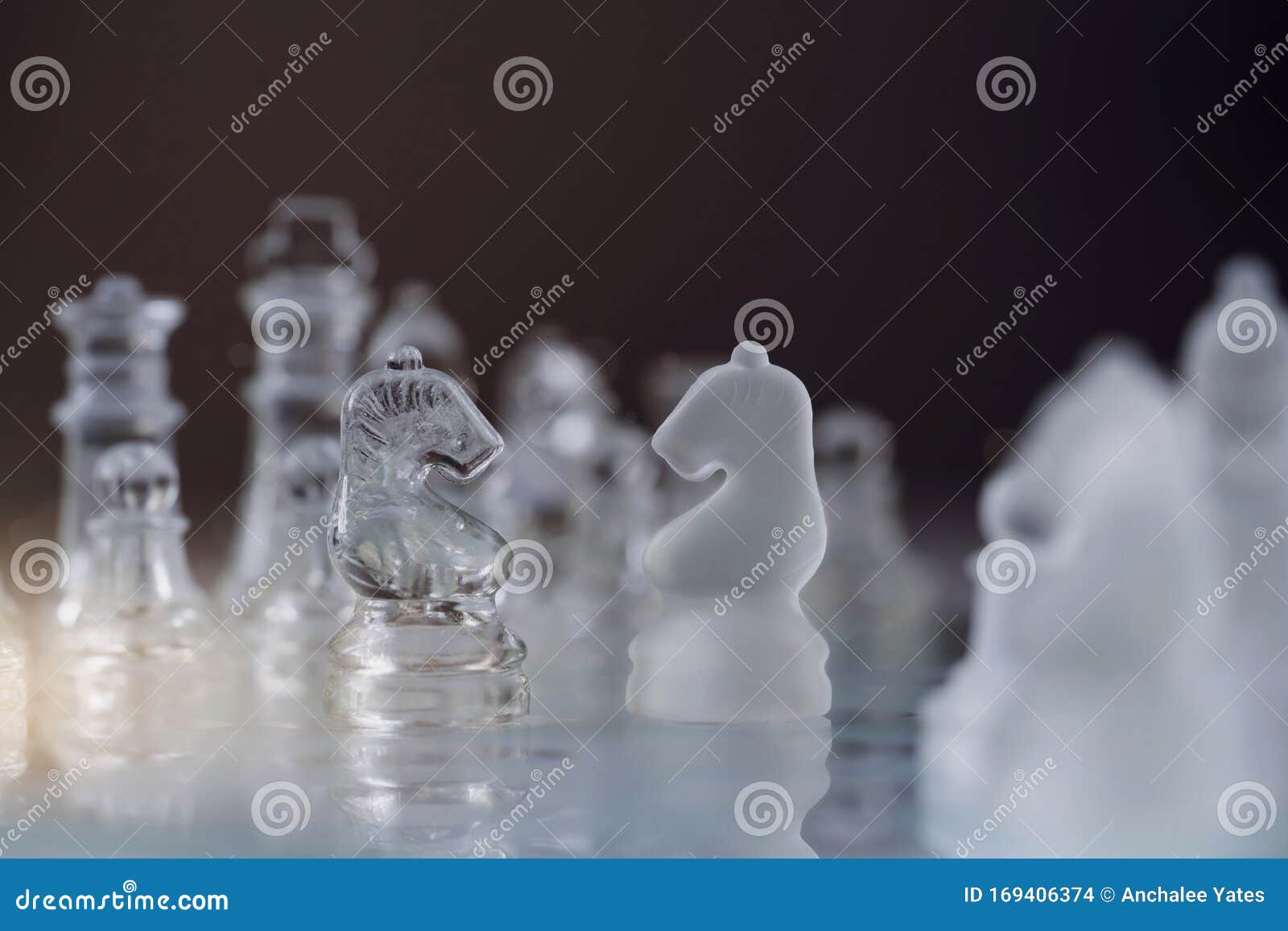Selective Focus of Crytal Knight Chess on Board Game with Blurry ...