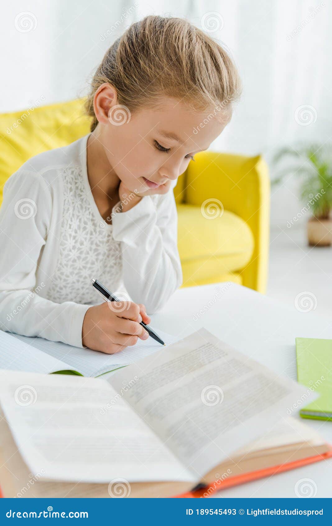 Focus of Cute Kid Studying at Home Stock Image - Image of homework ...
