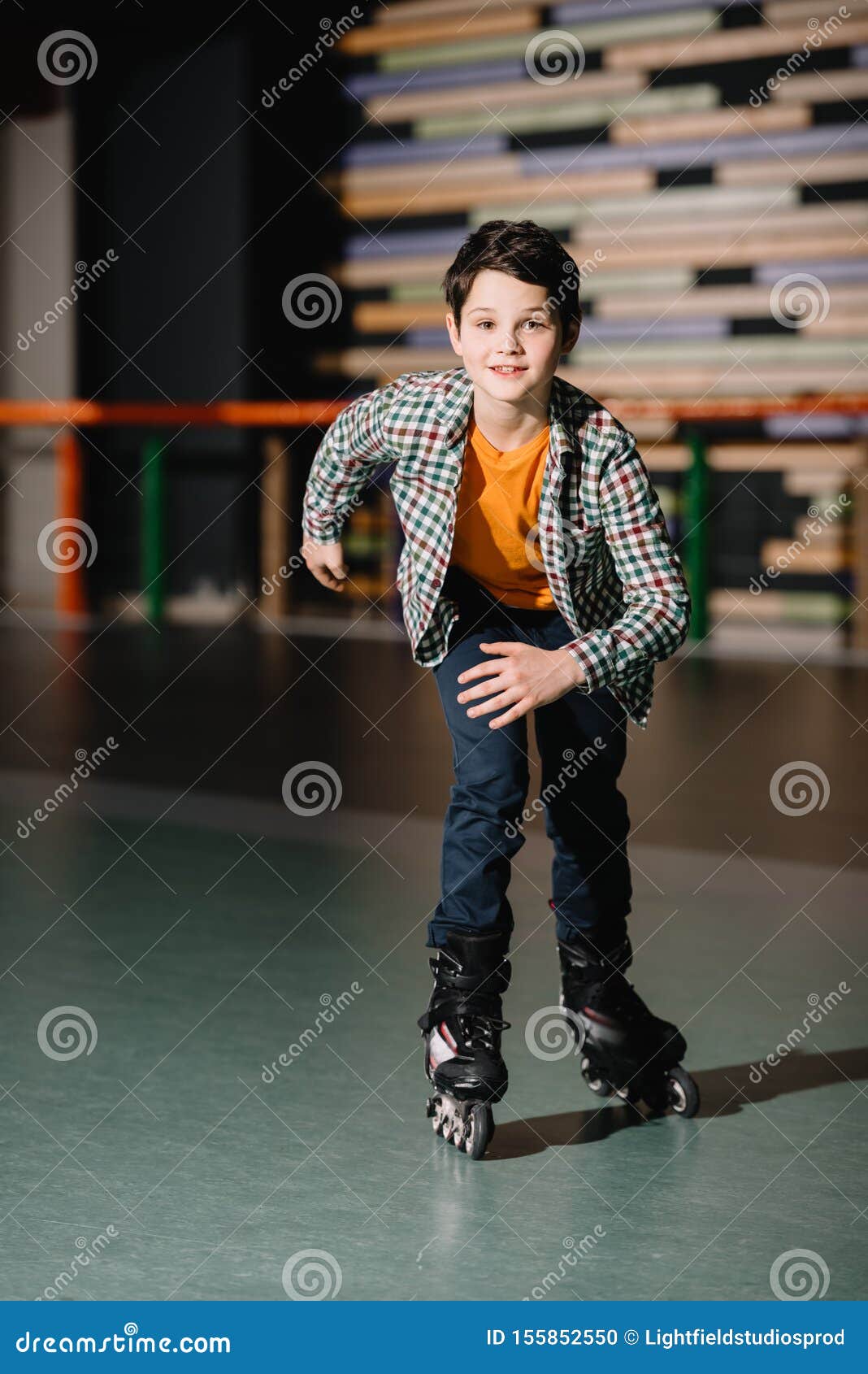 Selective Focus of Cute Smiling Boy Skating Stock Photo - Image of ...
