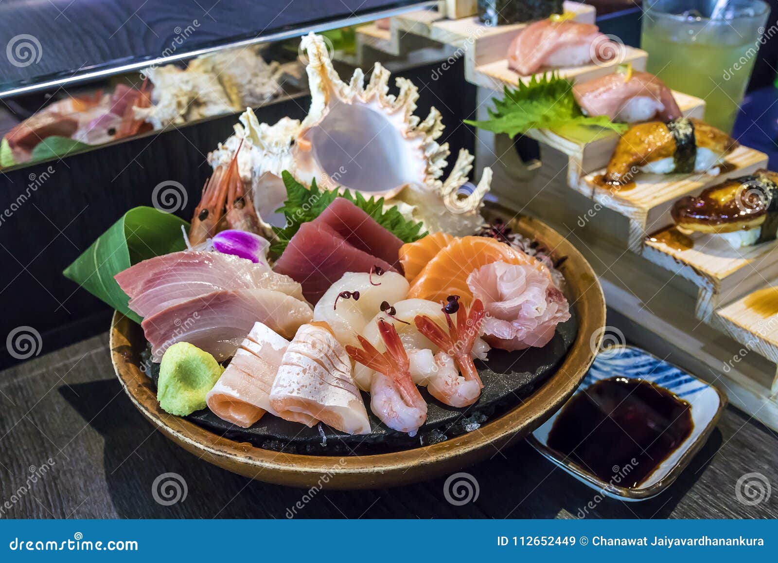 Selective Focus Decorated Sashimi Set in a Bowl Stock Image - Image of ...