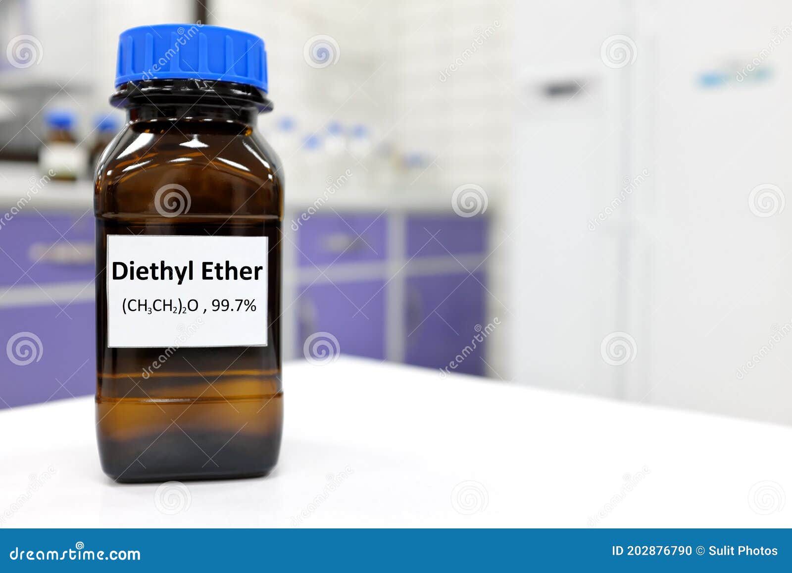 Selective Focus of Diethyl Ether Liquid Chemical Compound in Dark Glass ...
