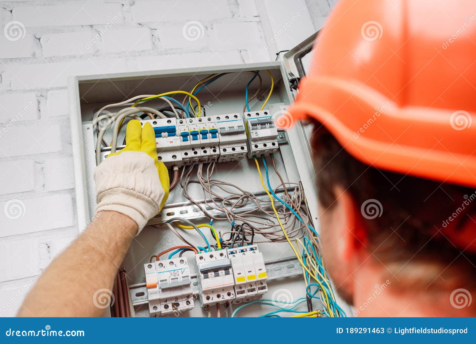 Focus of Electrician Turning on Toggle Stock Image - Image of handyman ...