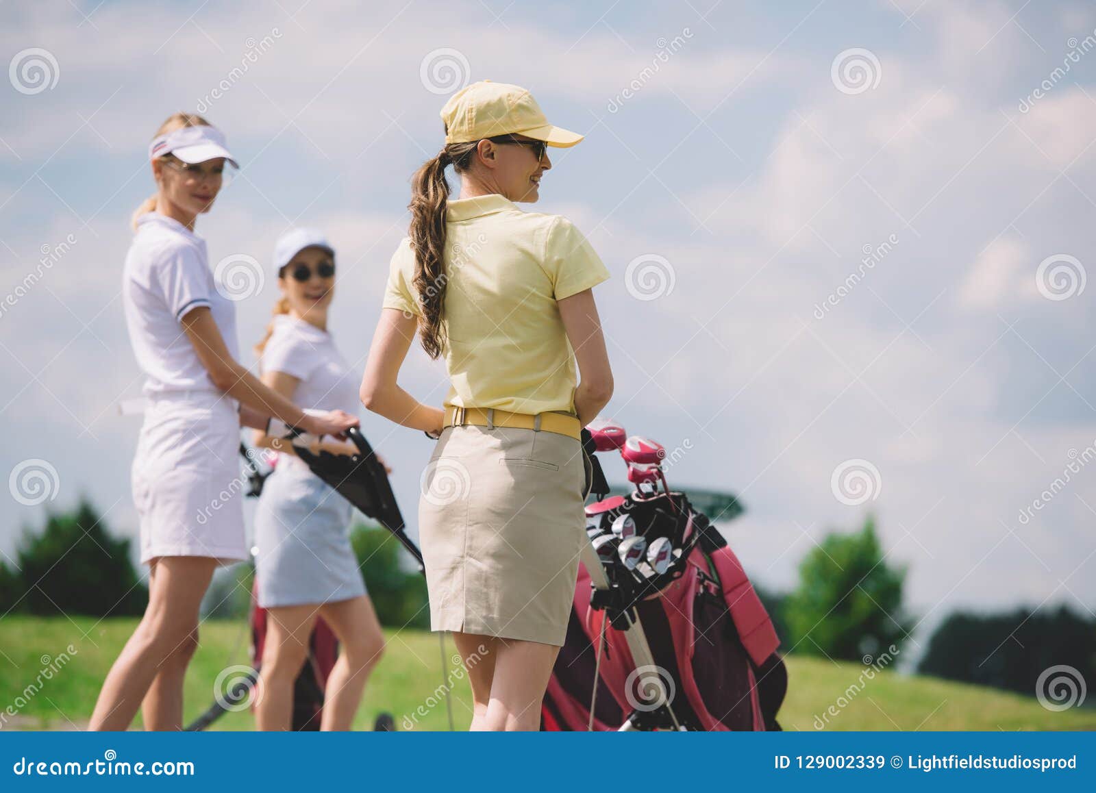 Selective Focus of Female Golfers with Golf Equipment Walking Stock ...