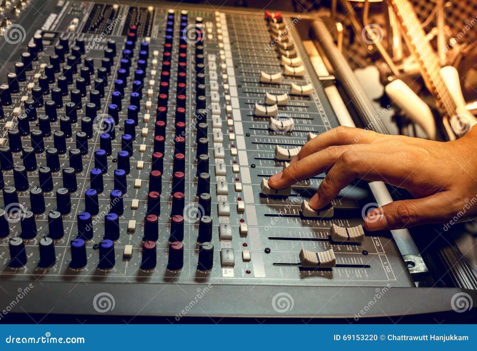 Sound Tuning On A Professional Electronic Mixer. Control Panel For ...