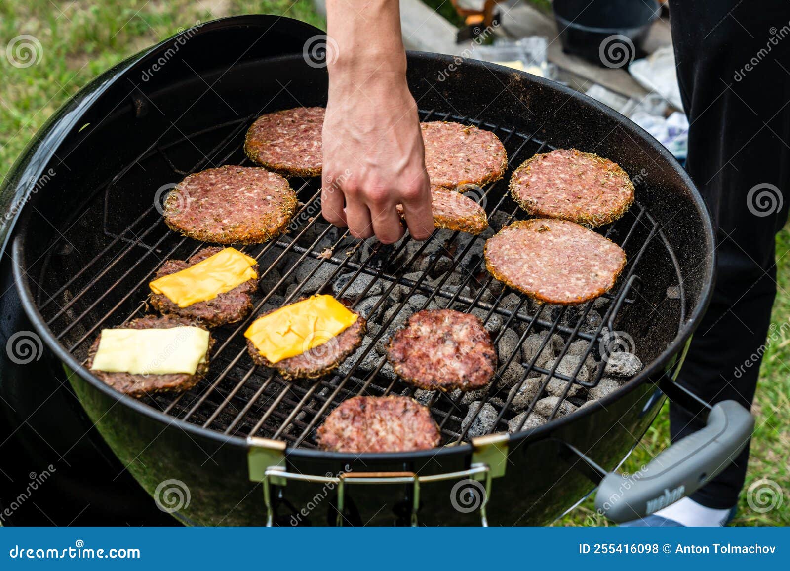 Selective Focus of Fresh Delicious Burger Cutlets with Cheese Grilling ...