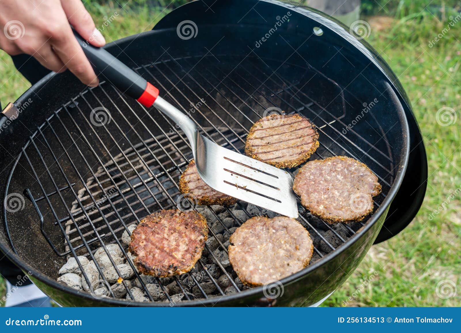 Selective Focus of Fresh Delicious Burger Cutlets Grilling on Bbq Grill ...