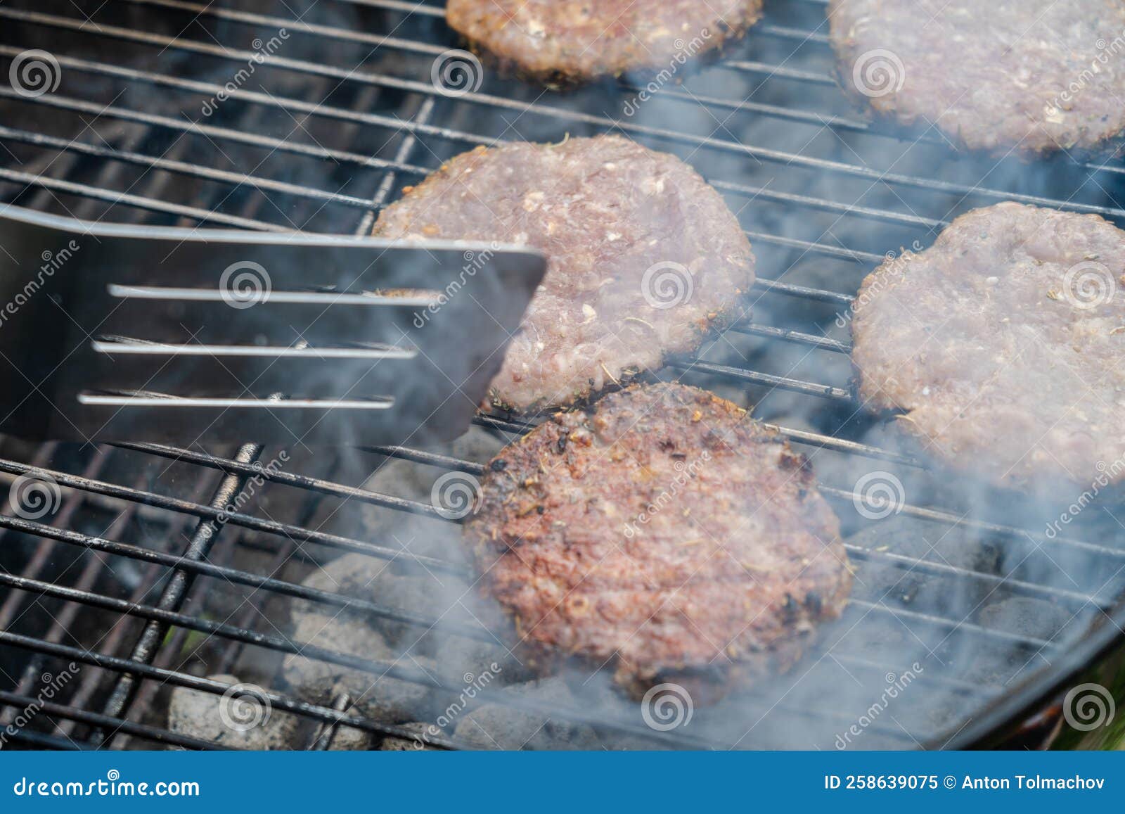 Selective Focus of Fresh Delicious Burger Cutlets Grilling on Bbq Grill ...