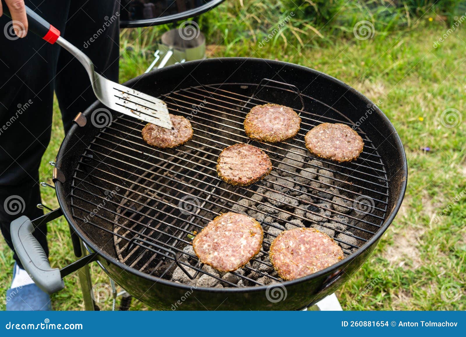 Selective Focus of Fresh Delicious Burger Cutlets Grilling on Bbq Grill ...