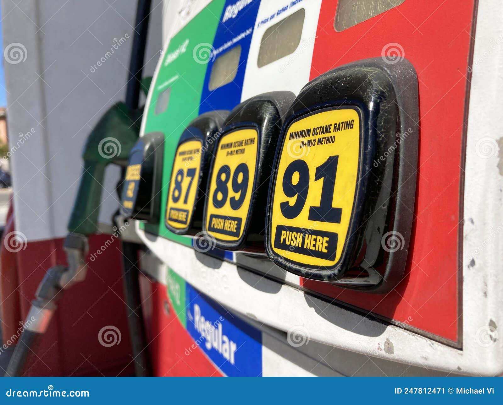 Selective Focus. Gas Pump Octane Grade Selection Numbers and Buttons ...