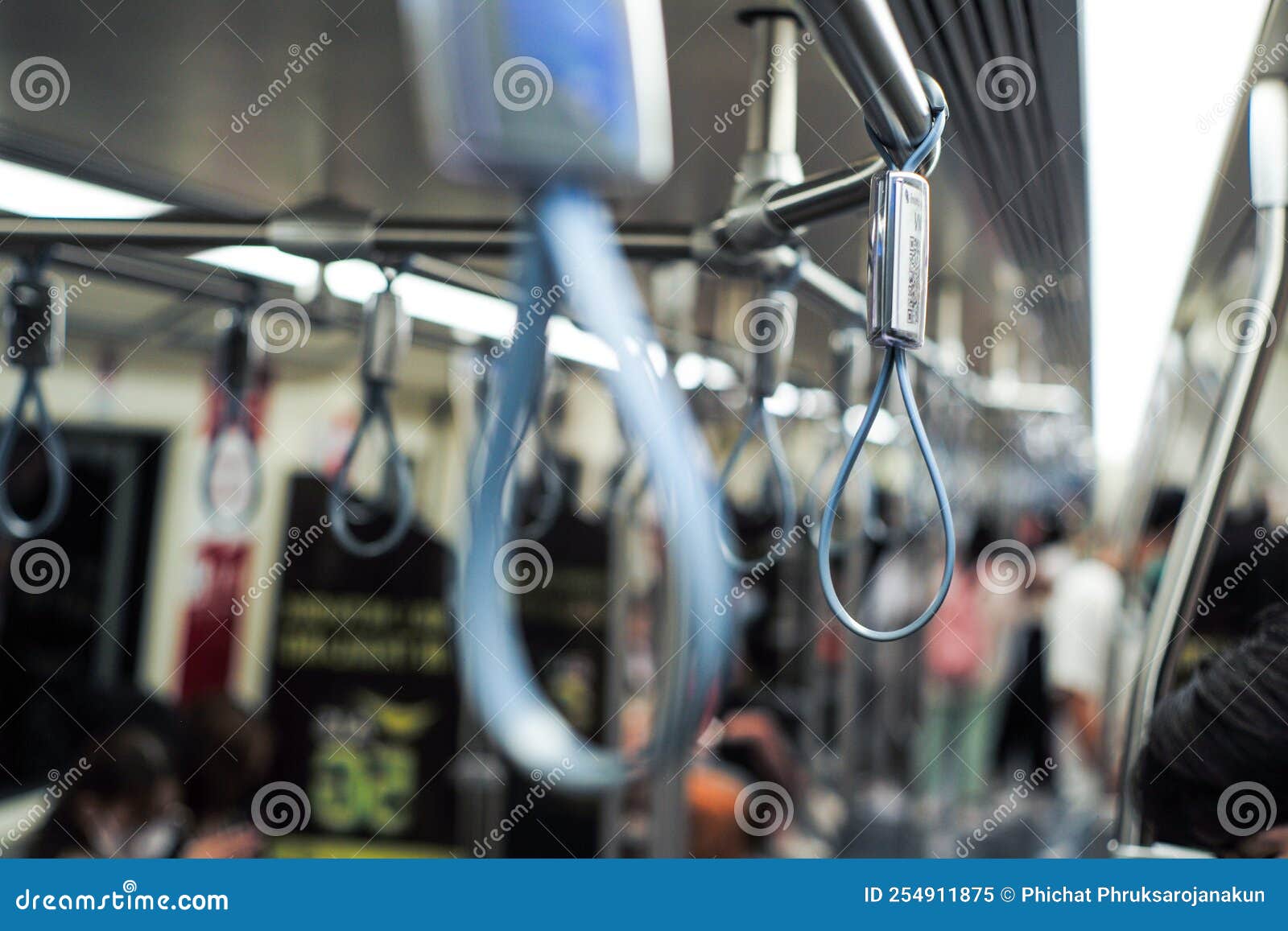 Selective Focus on the Handrail Inside the Subway Train with Blurred ...