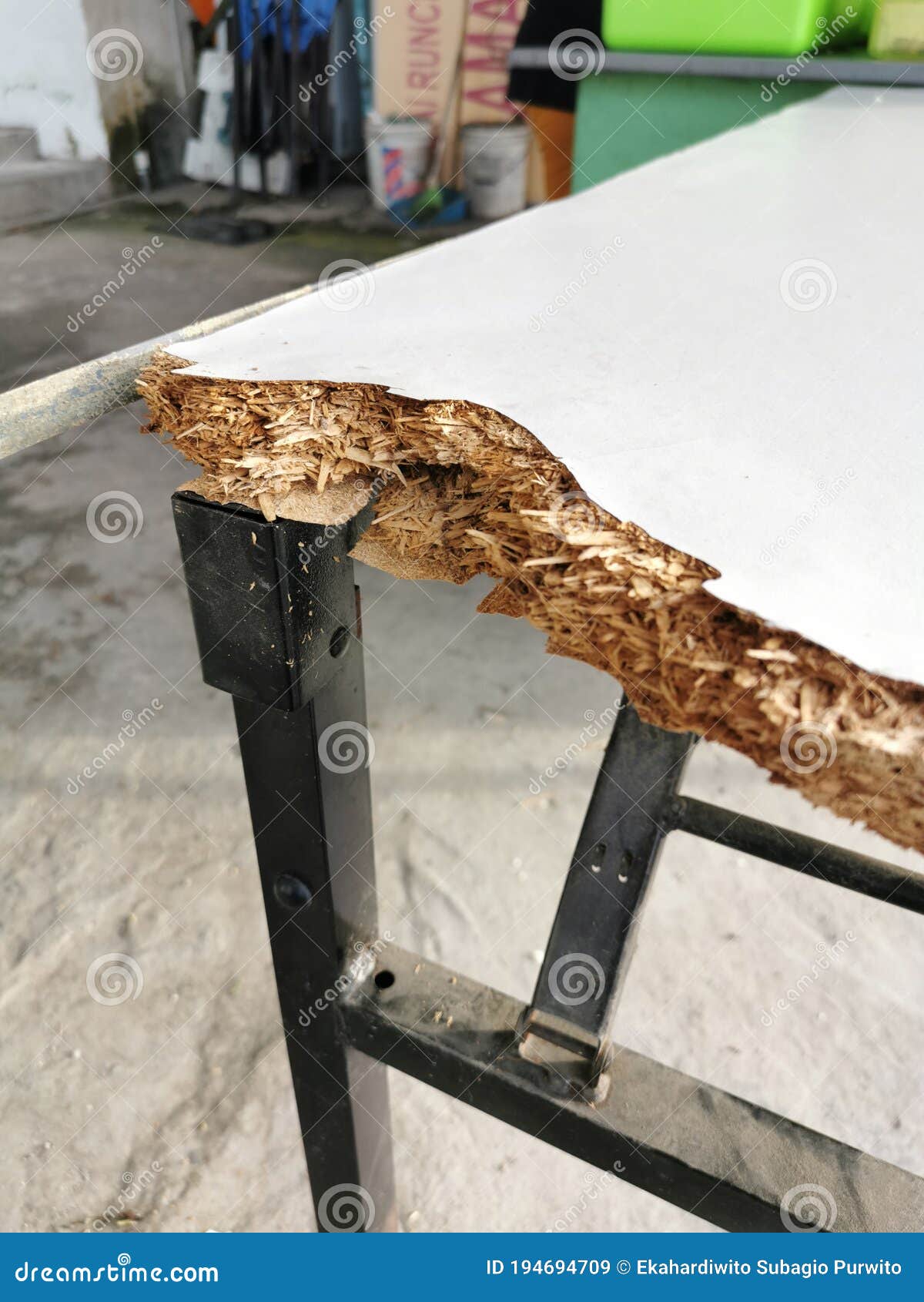 Broken corner of table. stock image. Image of grain - 194694709