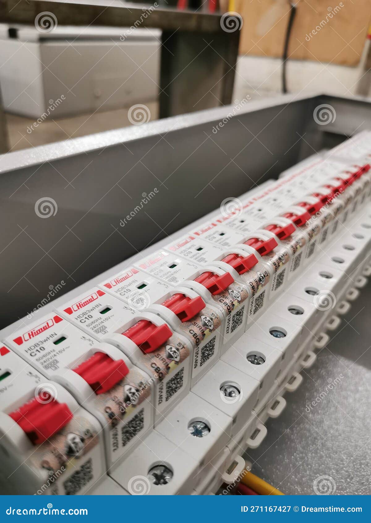 Selective Focus Image with Noise Effect a Row of Mcb Mount on ...