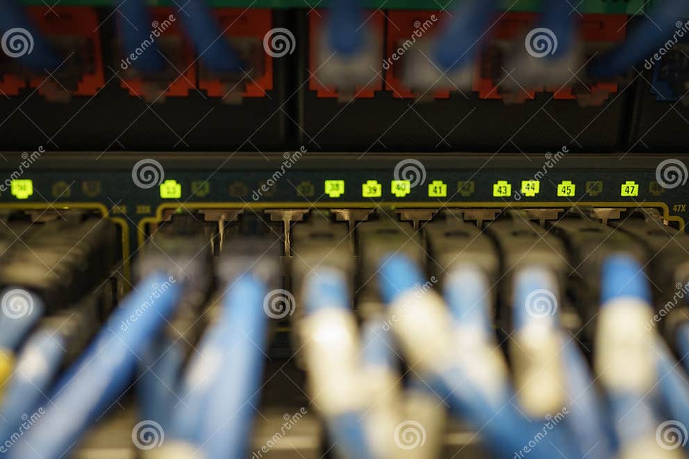 Selective Focus on Indicator Light on Network Lan Cable Plug Con Stock ...