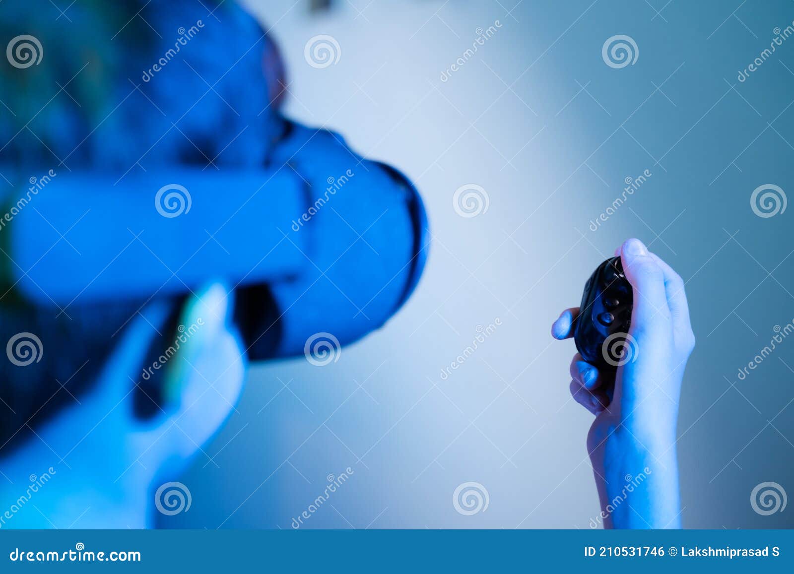 Selective Focus on Joystick, Shoulder Shot of Kid with Vr or Virtual ...