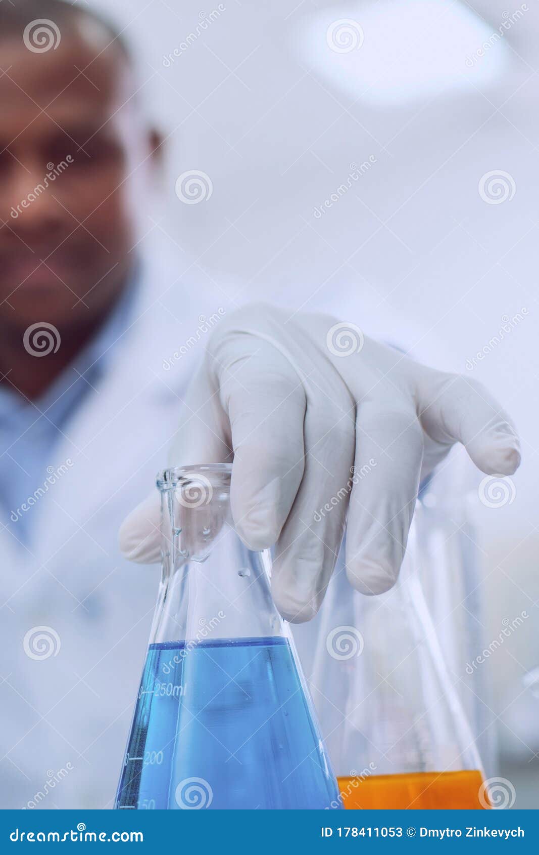 Selective Focus of Lab Flasks with Chemical Liquid Stock Image - Image ...