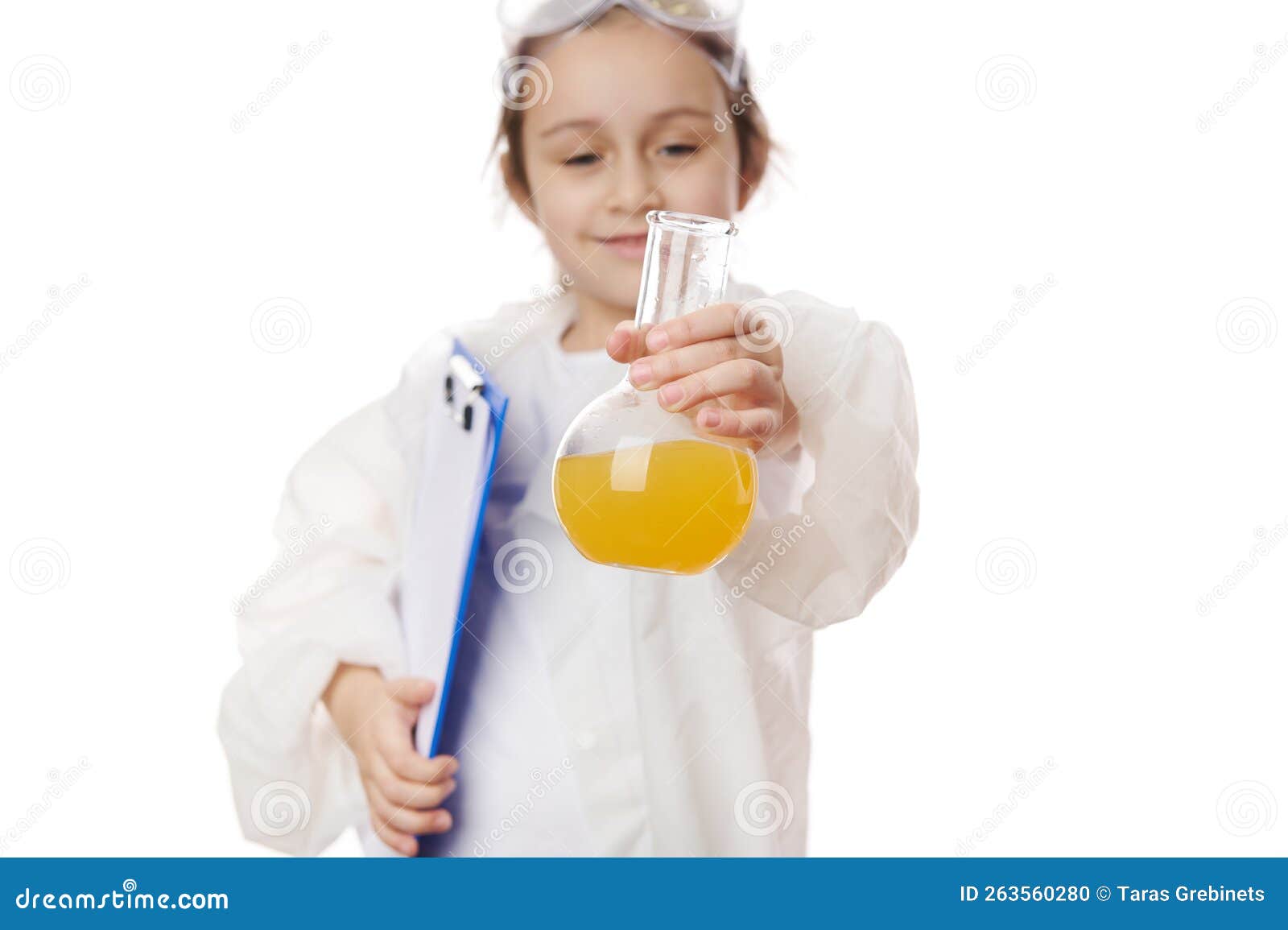 Selective Focus on a Glass Laboratory Flask with Yellow Liquid Chemical ...