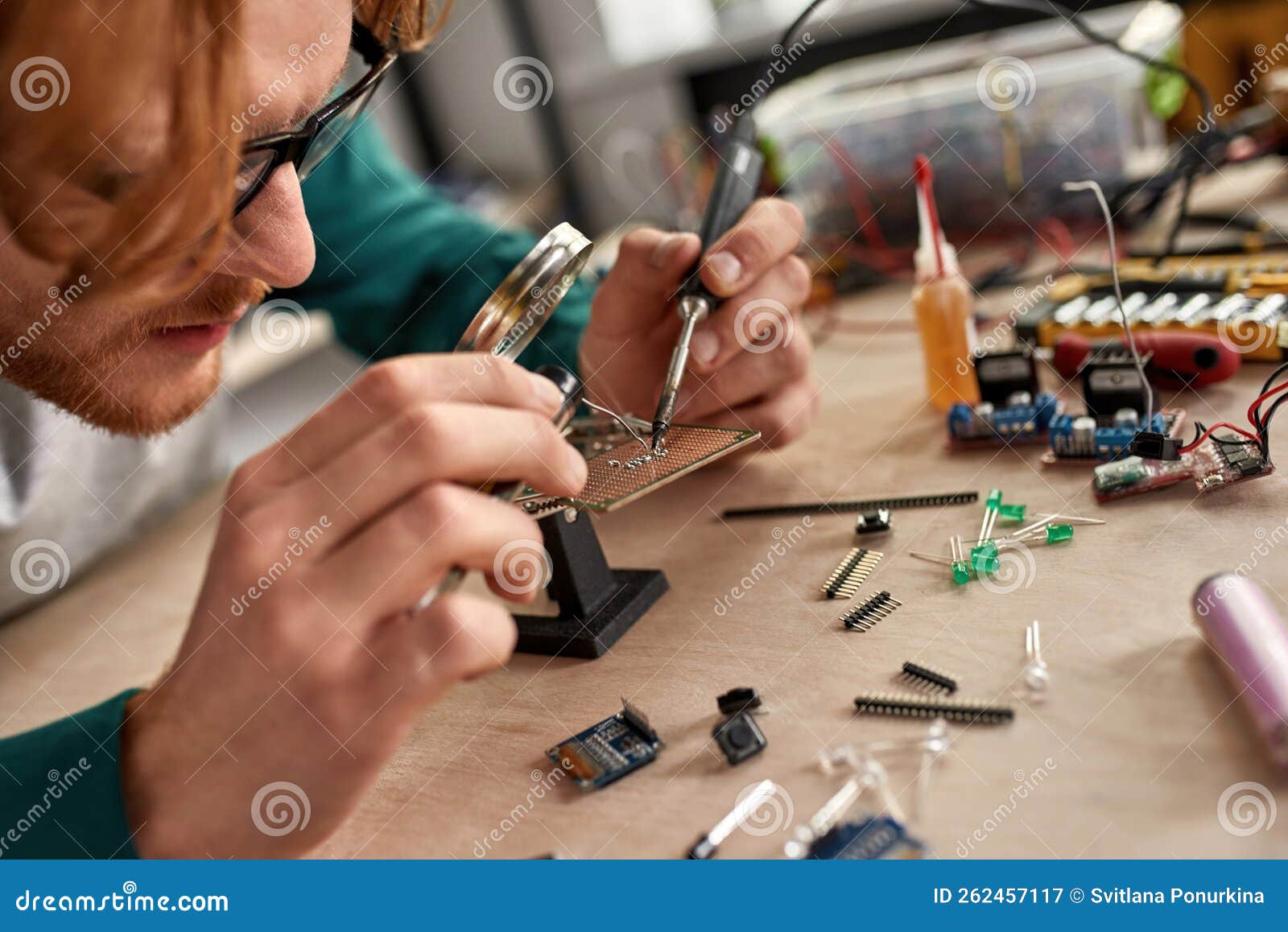 Selective Focus of Male Technician Soldering Chip Stock Image - Image ...