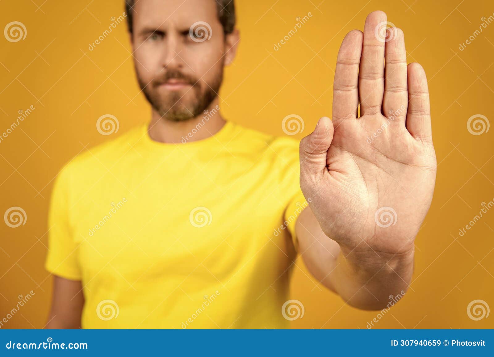 Selective Focus of Man Show Stop Rejection. Man Show Stop Rejection ...