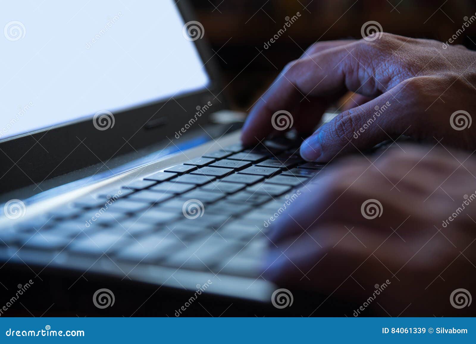 Selective Focus on Man Two Hand Typing Laptop/PC/computer Keyboard in ...