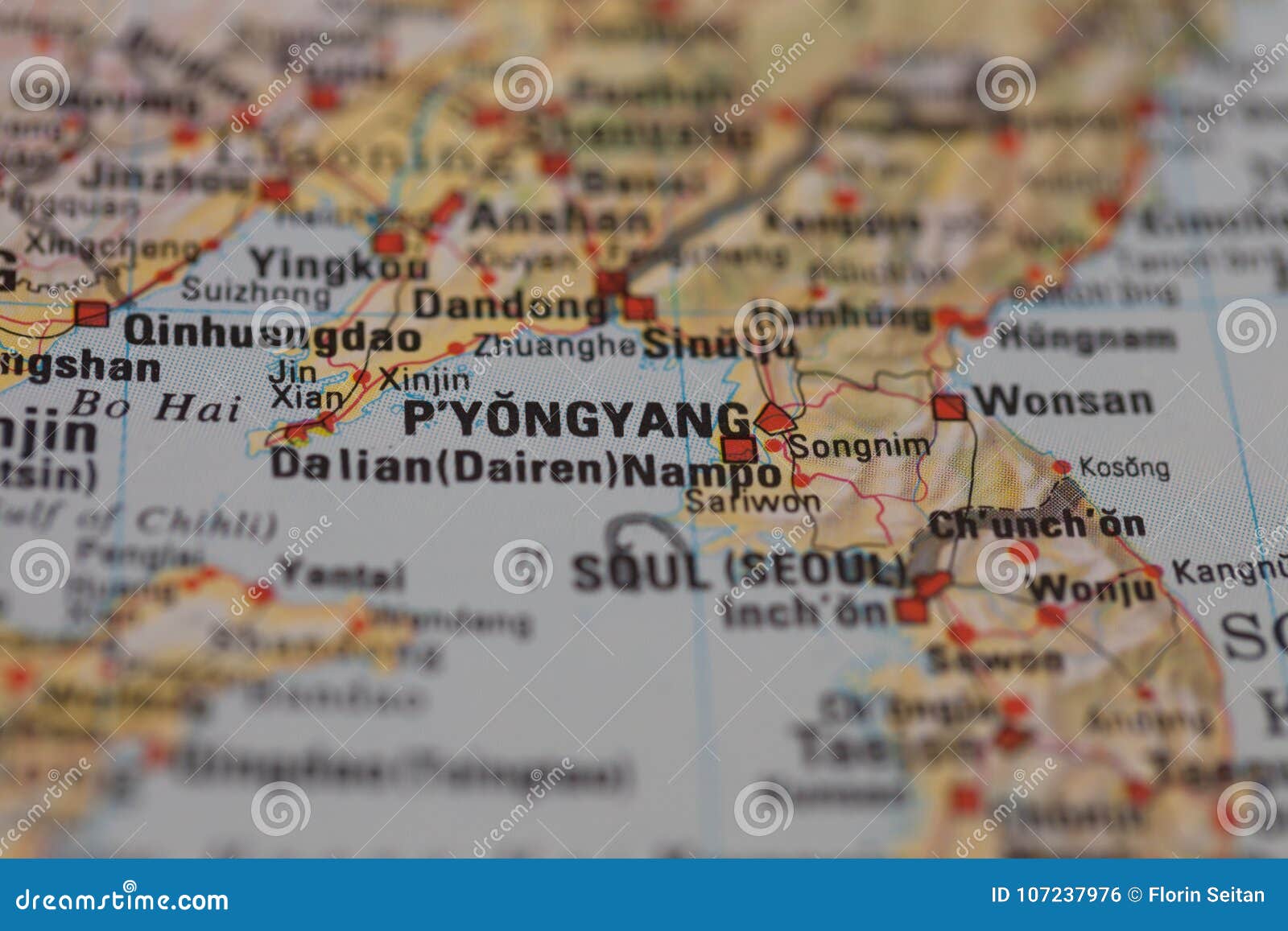 Selective Focus Map Centered on Pyongyang, Capital of North Korea Stock ...