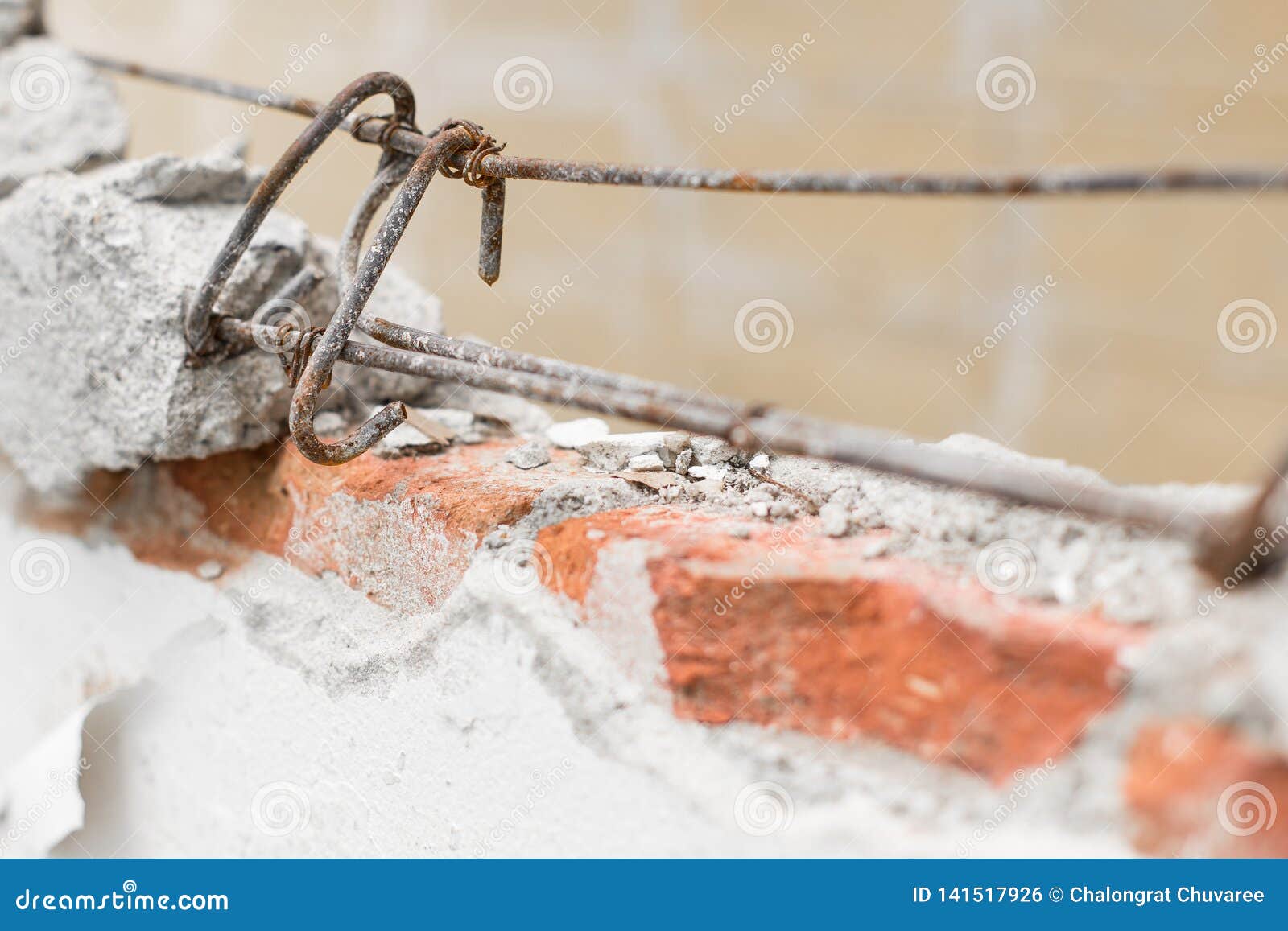 Masonry Wall is Broken and Rust Steel Bar Stock Photo - Image of design ...