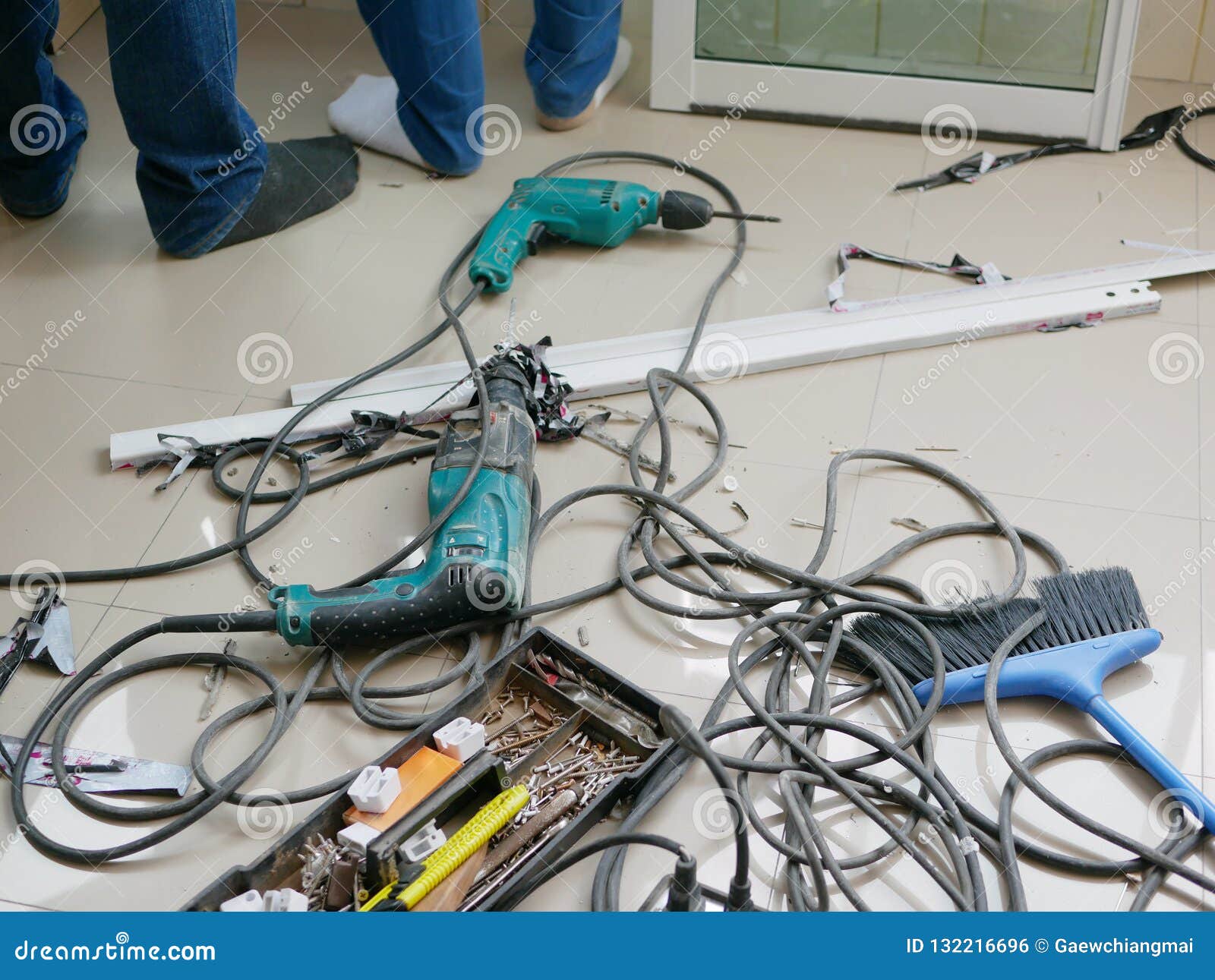 Messy on-the-field Floor Where Technicians Installing Sliding Window ...