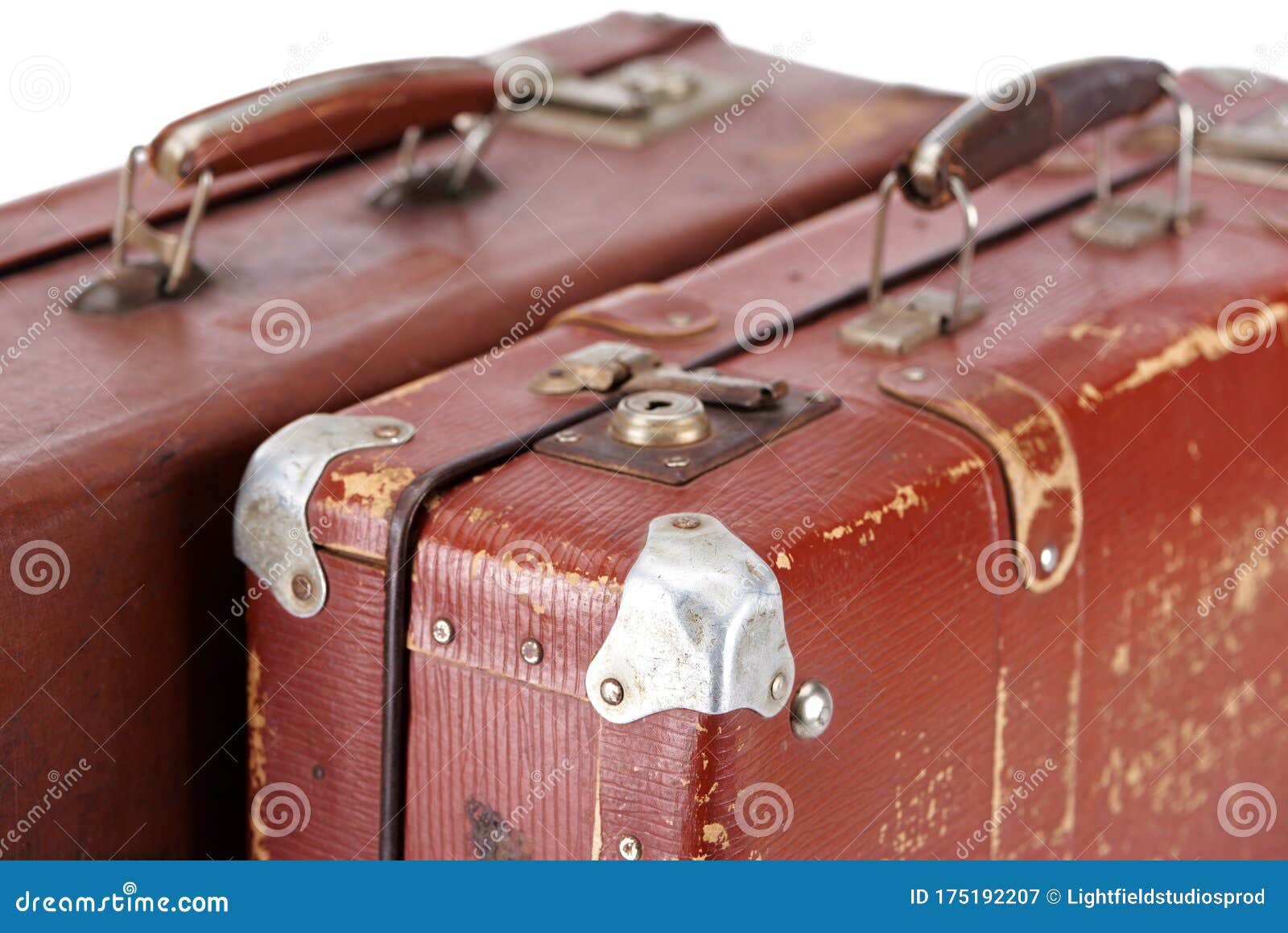Selective Focus of Metal Rusty Lock on Vintage Brown Suitcase Isolated ...