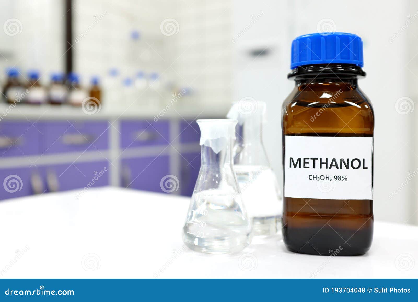 Selective Focus of Methanol Brown Amber Glass Bottle Inside a ...