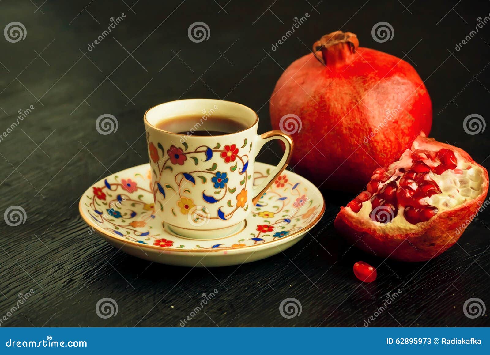 Selective Focus on Middle East Breakfast with Pomegranate Fruit and ...