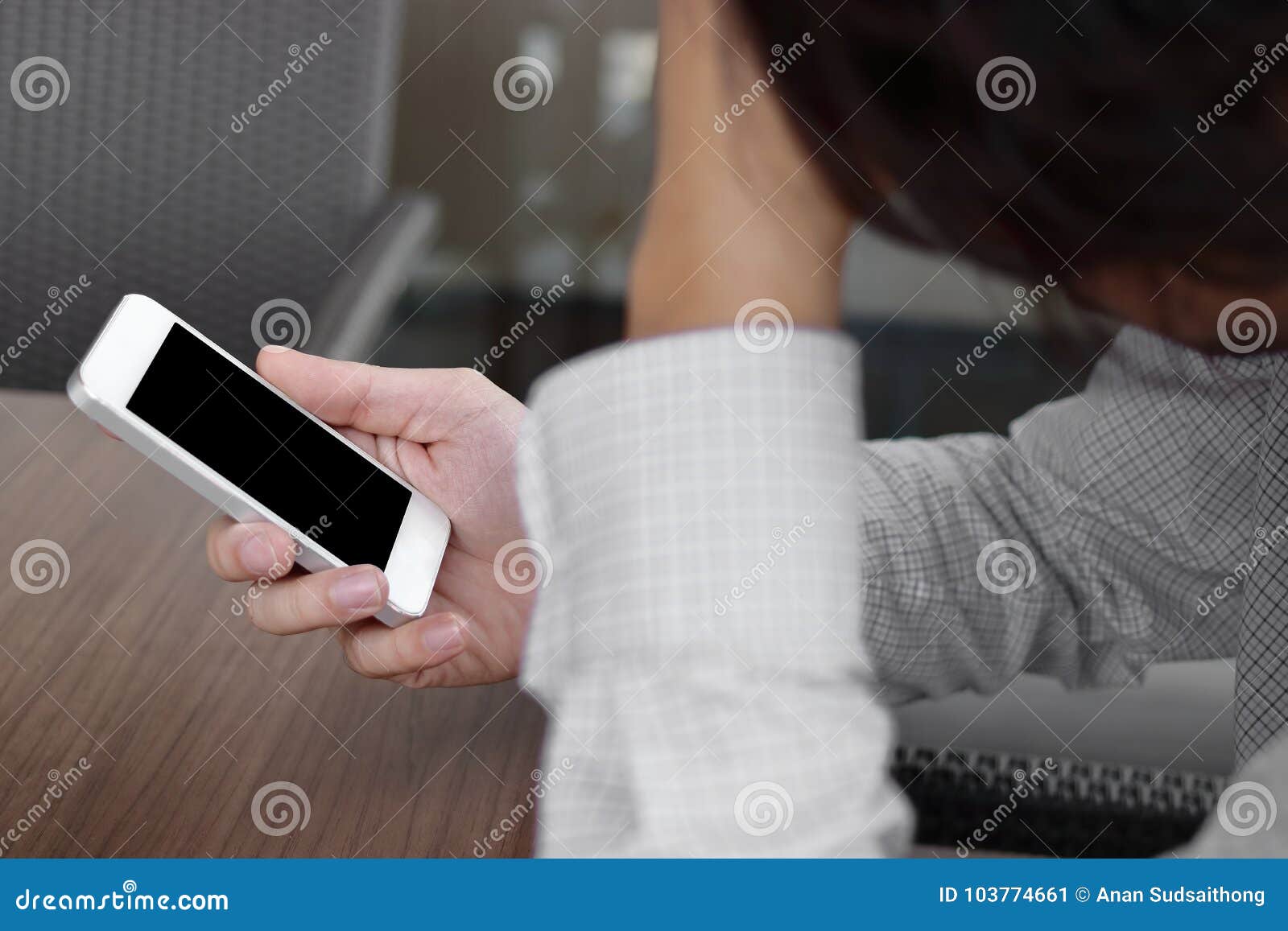 Selective Focus on Mobile Smart Phone is Held with Hands of Stressed ...