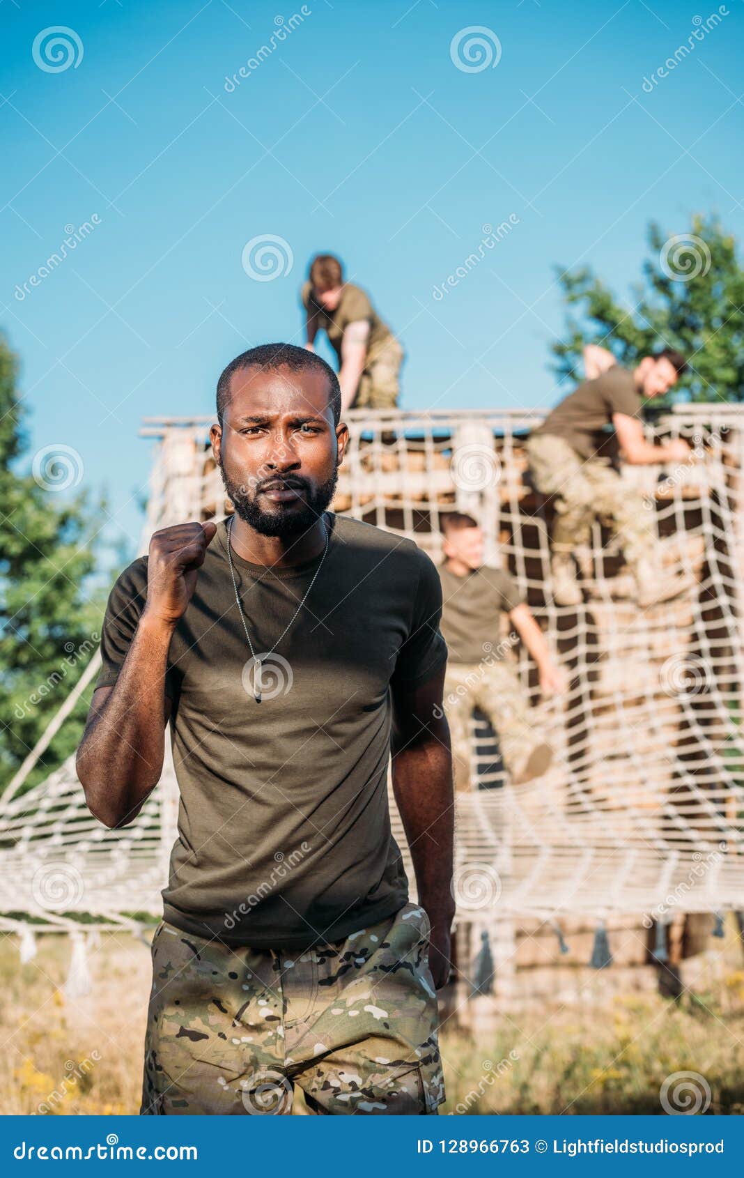 Selective Focus of Multiethnic Soldiers Practicing in Obstacle Run ...