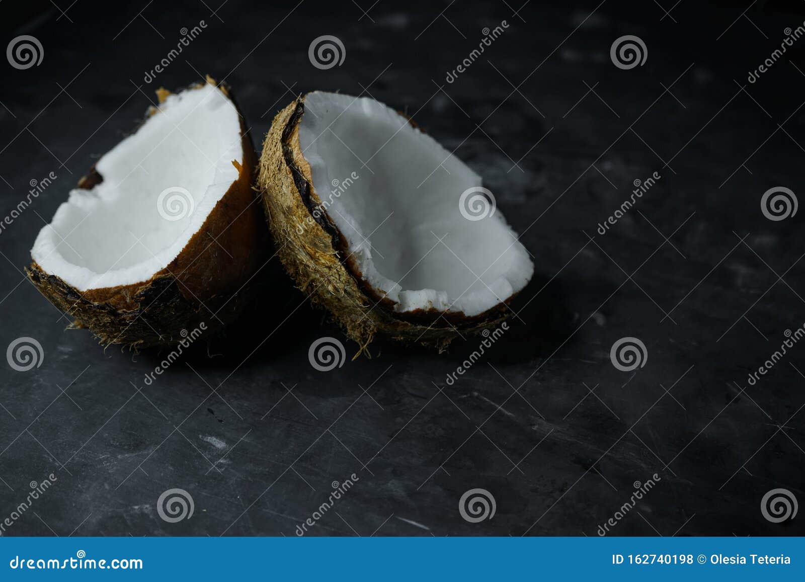 Selective Focus, Natural Coconut on Dark Background Stock Photo - Image ...