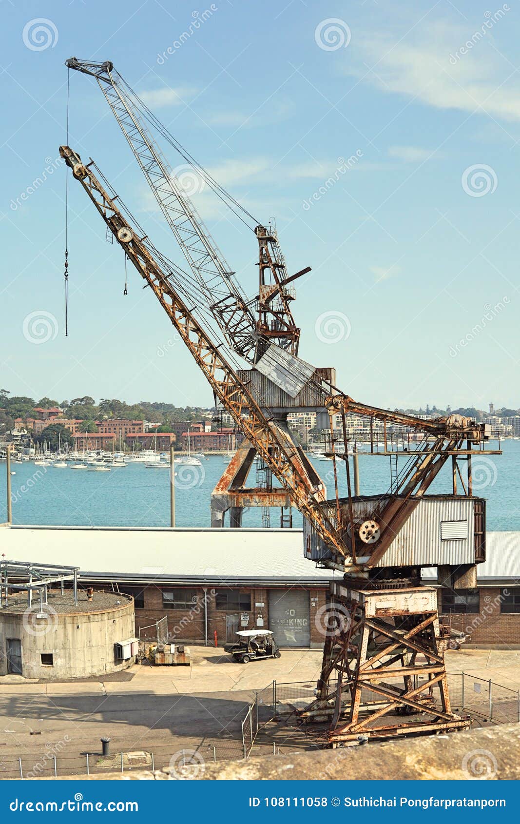 Selective Focus of Old Crane at Loading Dockyard. Historical Structure ...