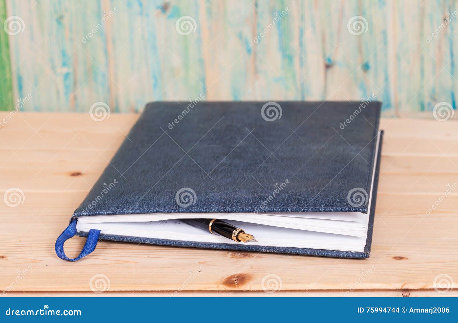 Selective Focus of the Pen on Opened Lined Diary Book Stock Photo ...