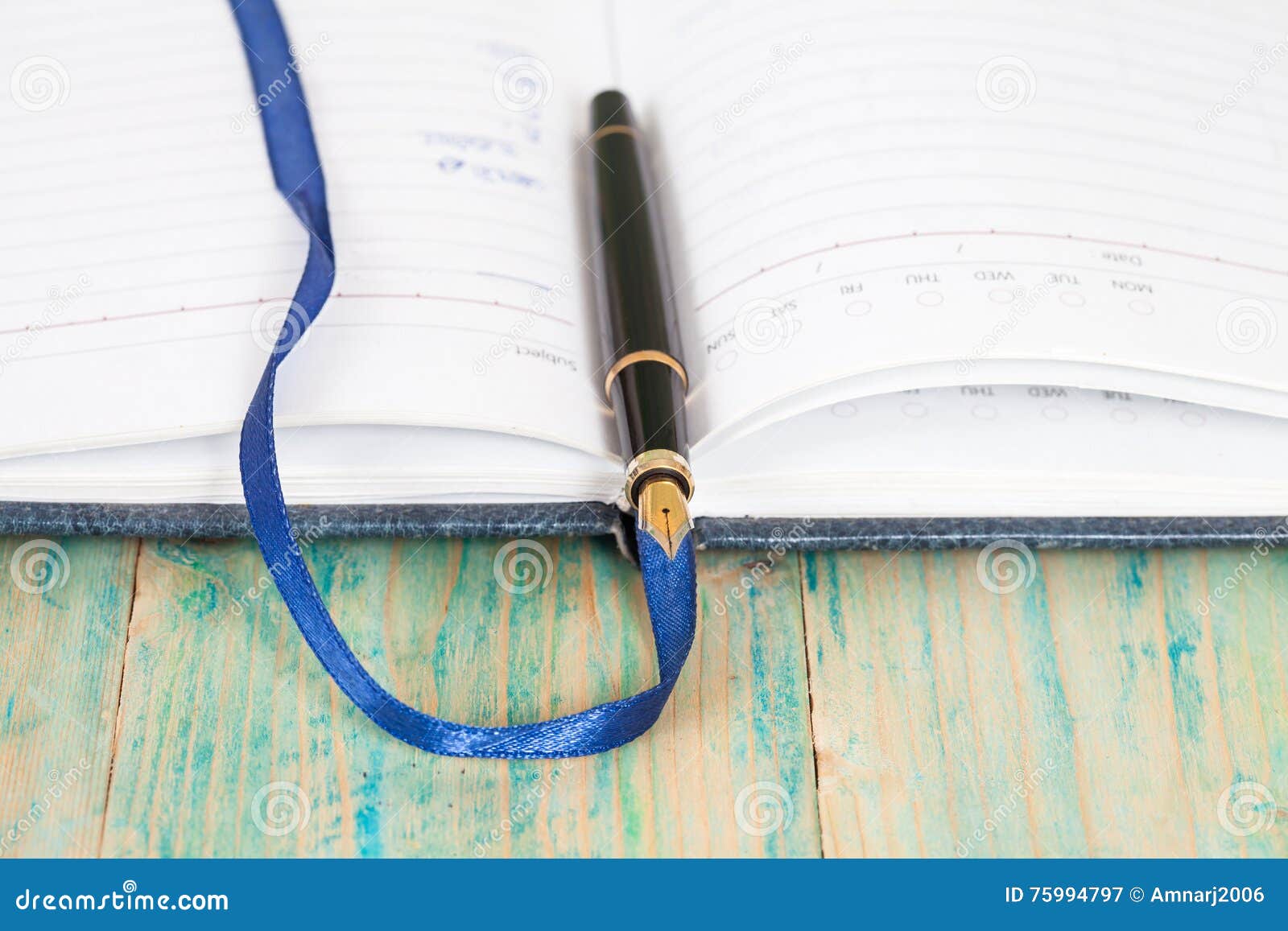 Selective Focus of the Pen on Opened Lined Diary Book Stock Image ...