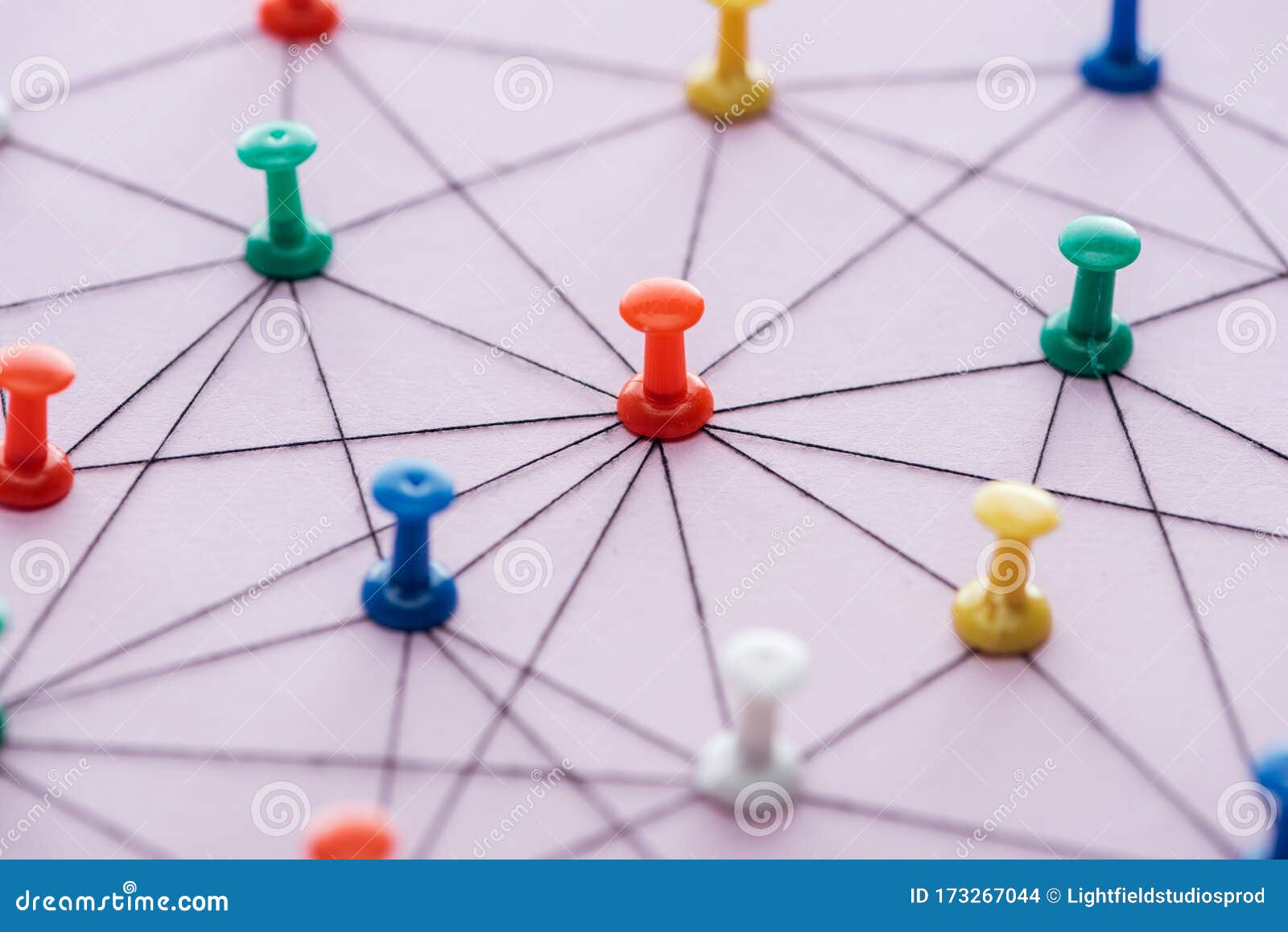Selective Focus of Push Pins Connected with Strings Isolated on Pink ...