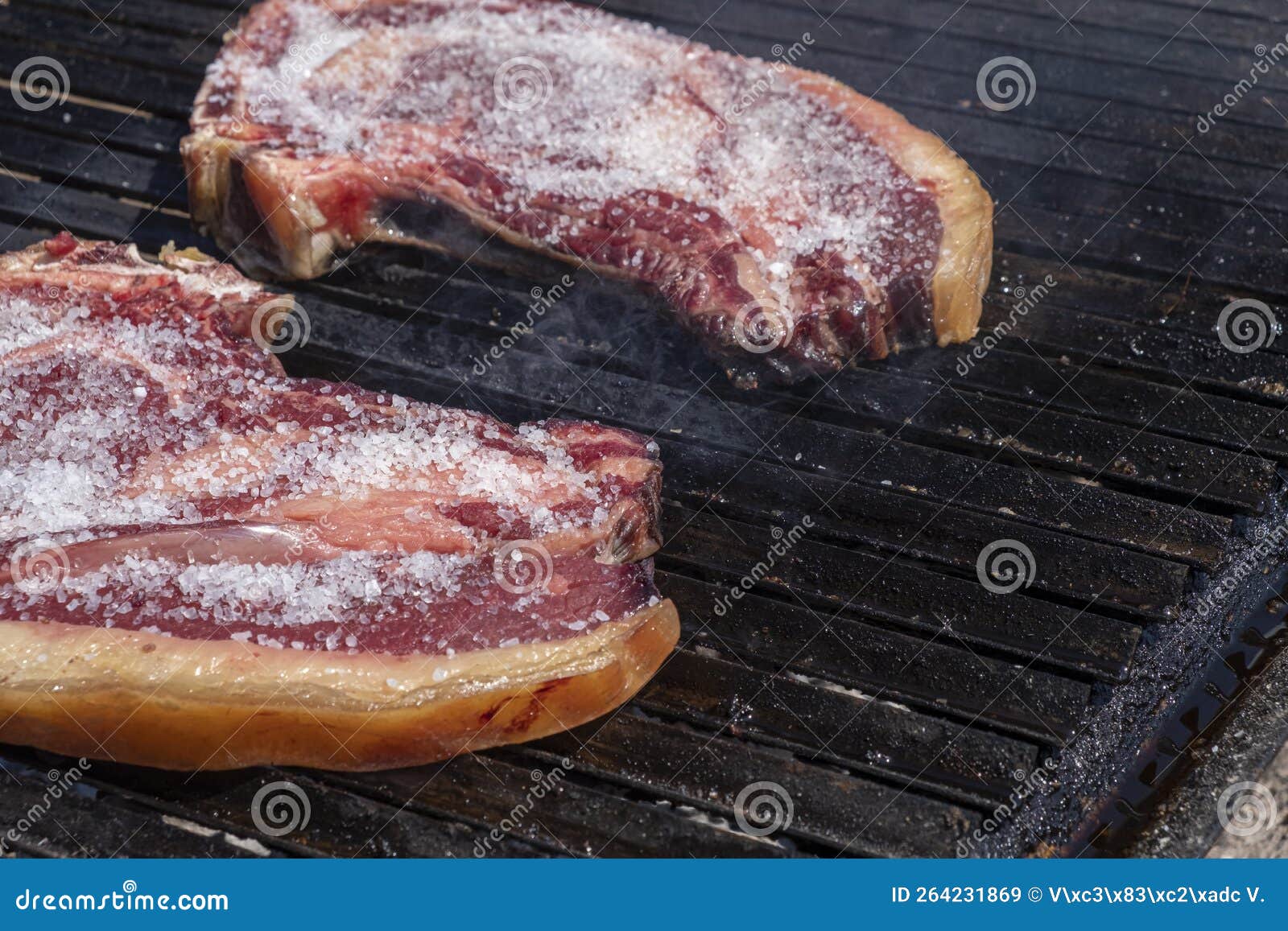 Selective Focus, Raw Ox Beef Steak on a Grill with Embers Stock Image ...