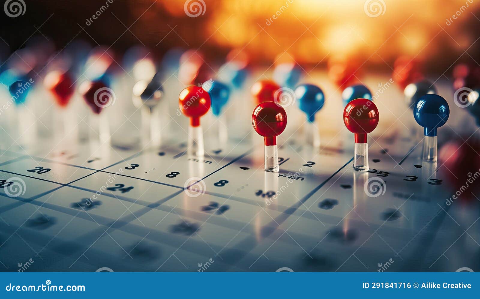 Selective Focus on Red and Blue Push Pin on Calendar with Light ...