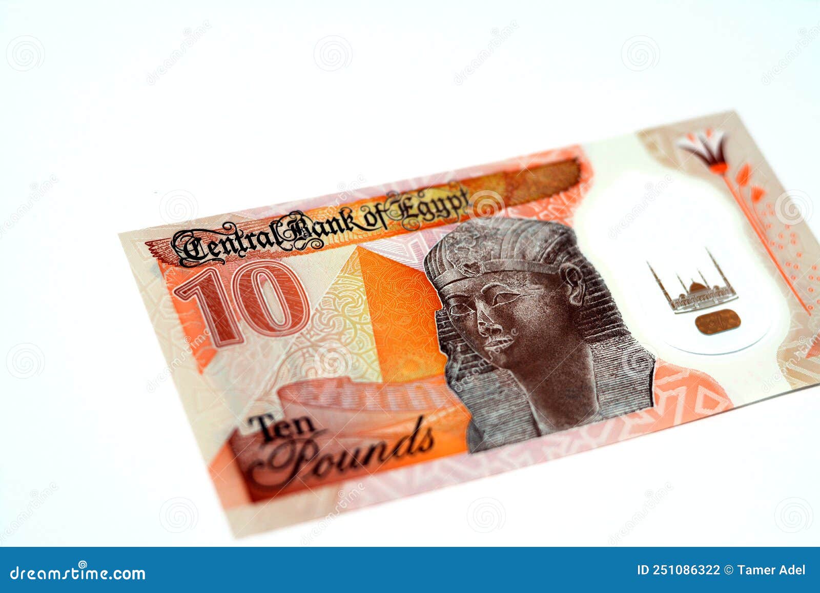 Selective Focus of Reverse Side of the New First Egyptian 10 LE EGP Ten ...