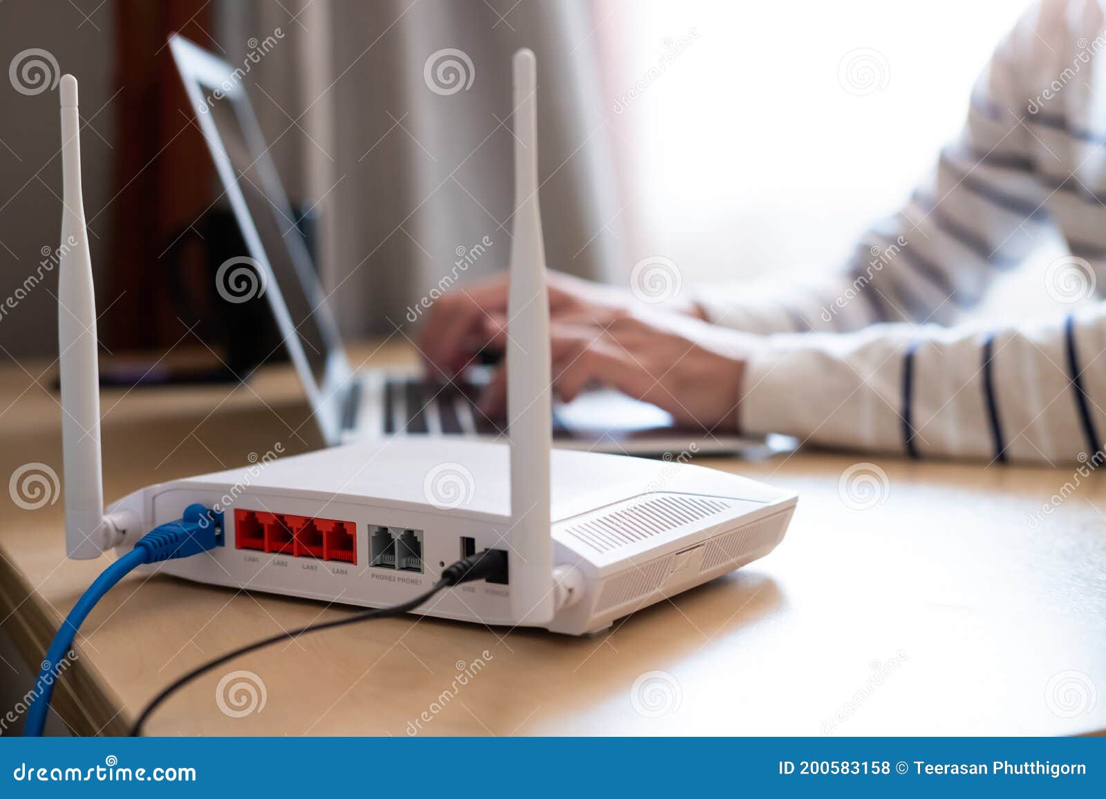 Selective Focus At Router. Internet Router On Working Table With ...