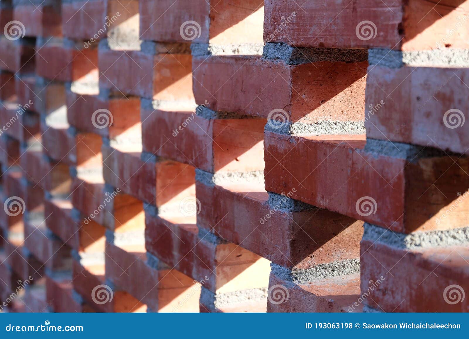 In Selective Focus a Row of Red Brick Wall with Ventilation Blocks ...