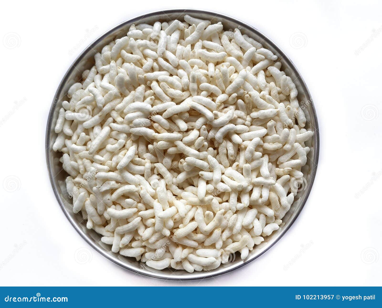 Puffed Rice in Plate Isolated on White Background Stock Image - Image ...