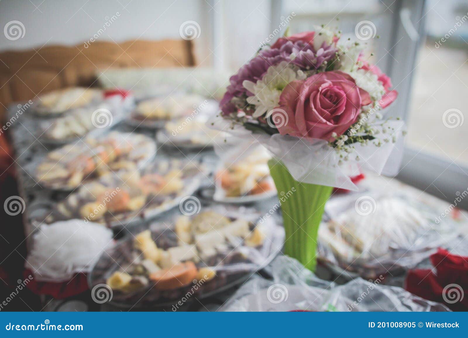 Selective Focus Shot of a Bouquet on a Reception Table Stock Image ...